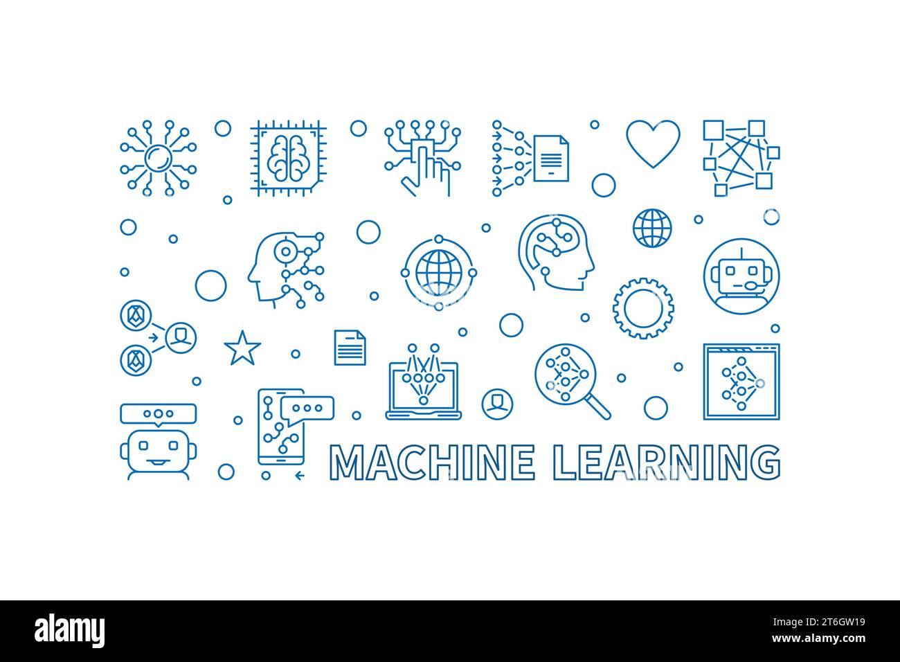Machine Learning concept outline horizontal banner - vector ML ...