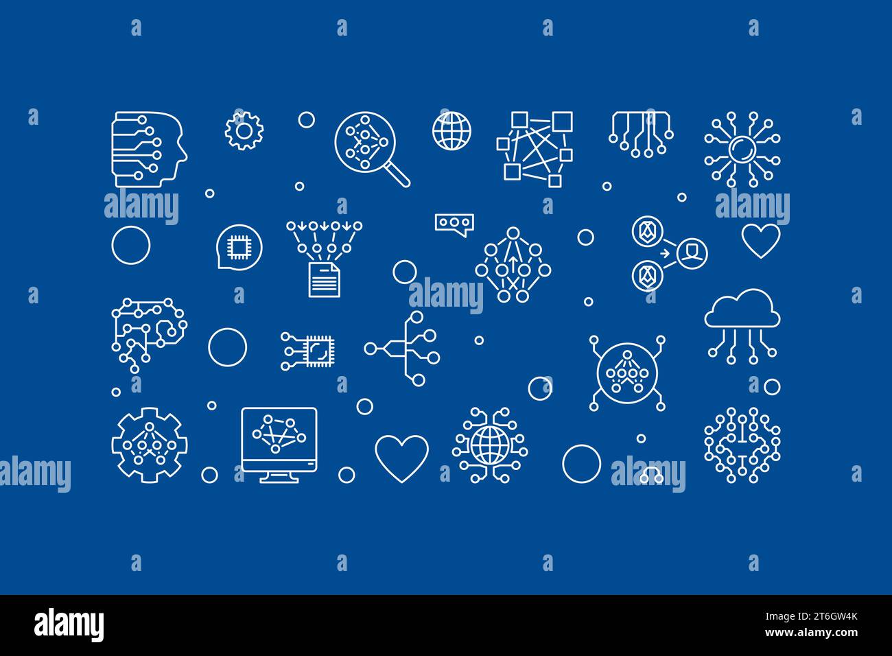 Neural Network concept horizontal banner in thin line style. Vector ...