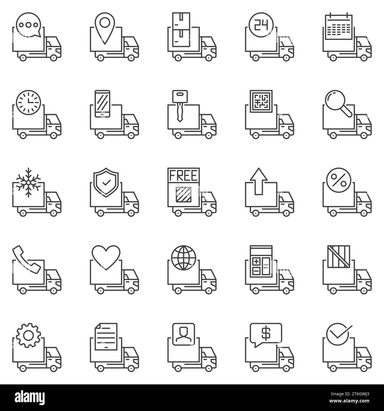 Delivery Truck outline icons set - Trucks concept vector line symbols ...