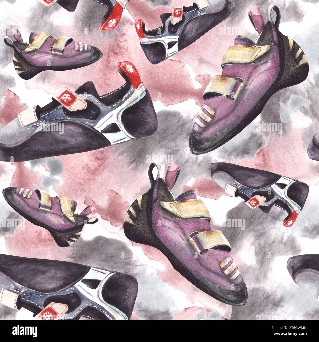 Climbing boulder shoes, different colours and sizes, seamless pattern ...