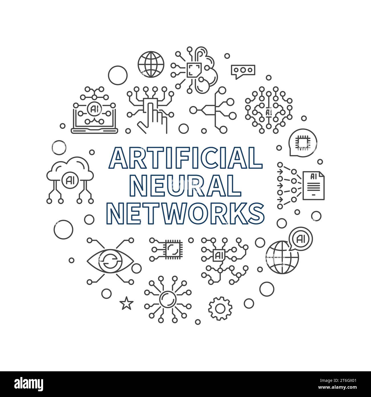 Artificial Neural Networks concept thin line circle shaped minimal banner. Vector AI Networks ...