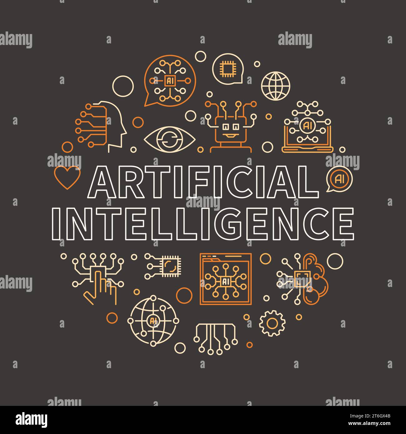 Artificial Intelligence concept thin line round creative banner. Vector AI Technology modern ...
