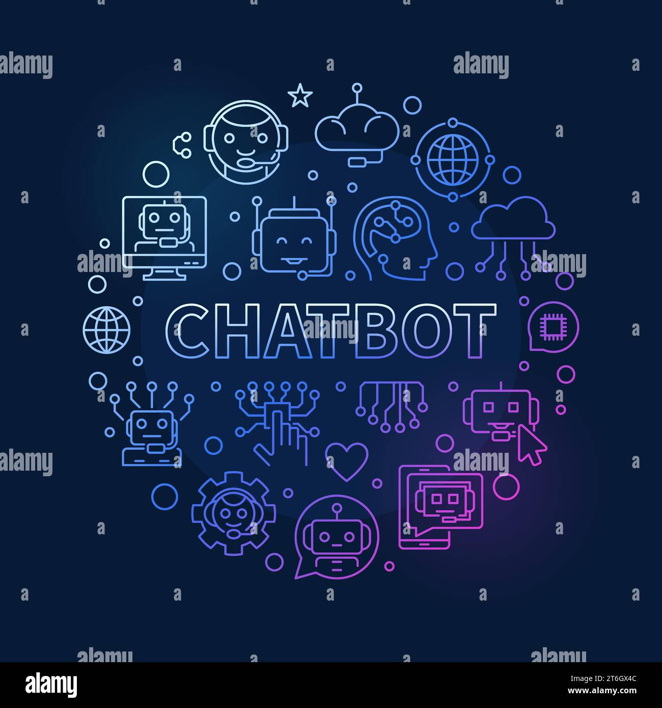Chatbot Concept Thin Line Circle Shaped Colorful Banner Artificial