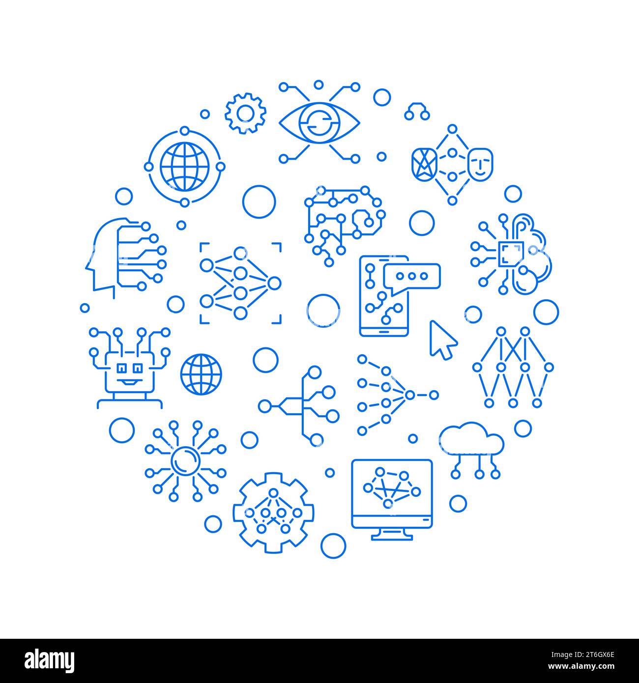 Ml Or Machine Learning Concept Circle Shaped Blue Banner In Thin Line Style Vector Illustration