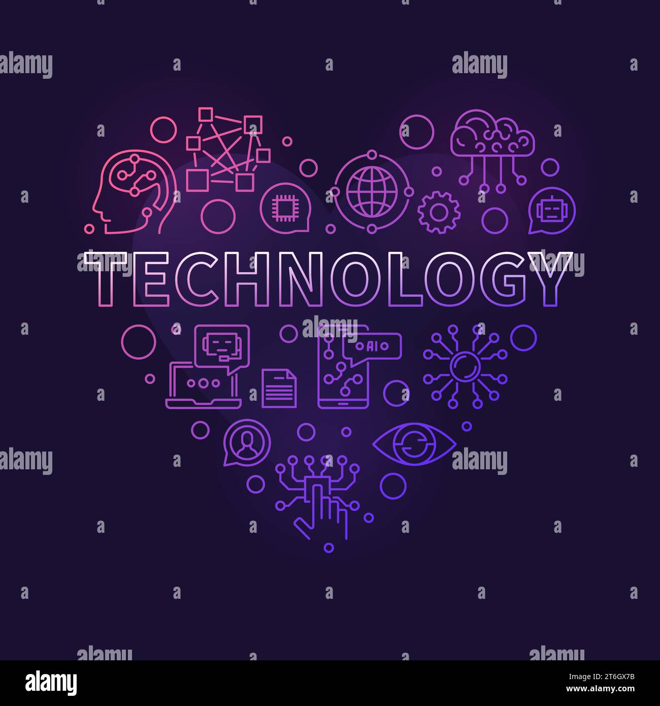 I Love Technology concept linear heart-shaped colored banner - vector ...
