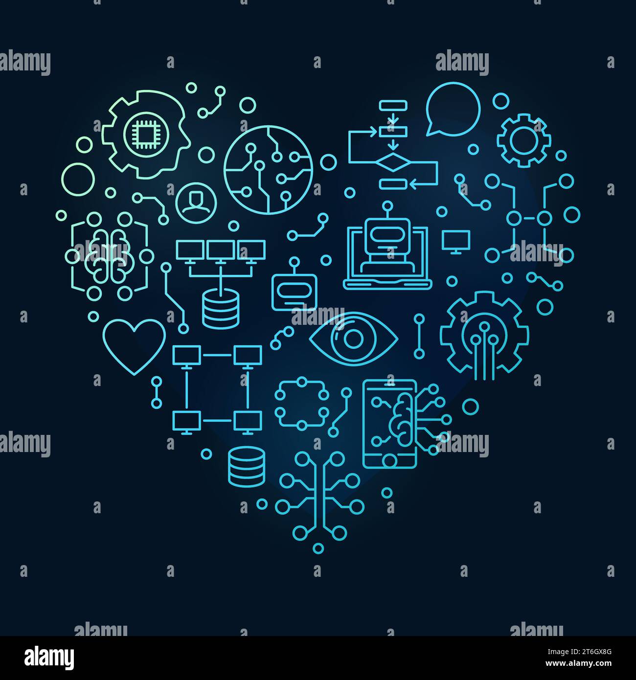 Artificial Intelligence Heart outline blue banner - AI and ML ...