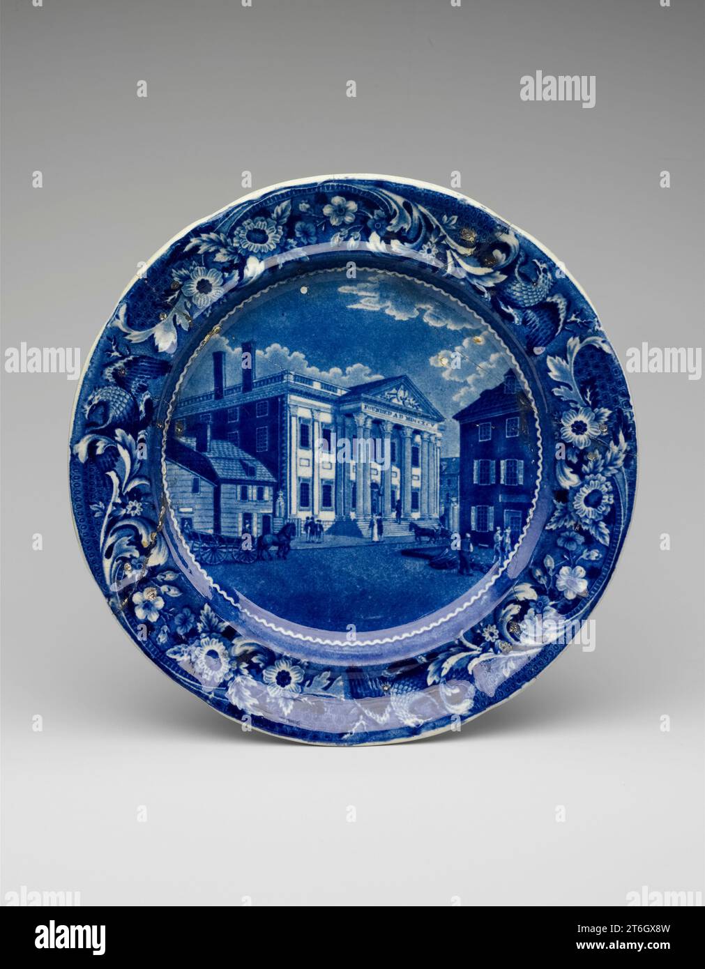 Cityscape Decorated ceramic platter in blue paint Stock Photo - Alamy
