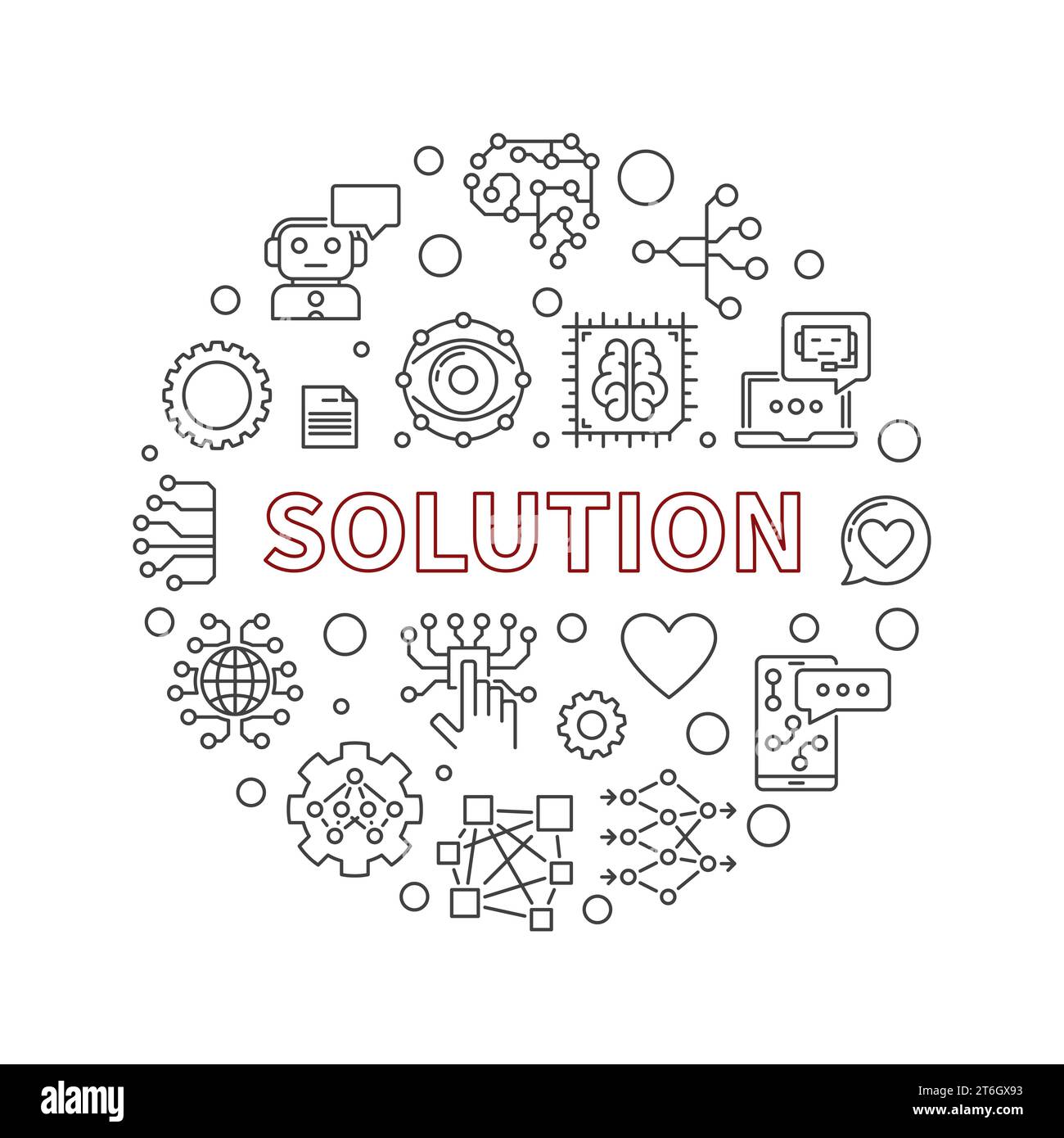 Solution thin line round banner - Vector Neural Network and AI Technology concept linear ...