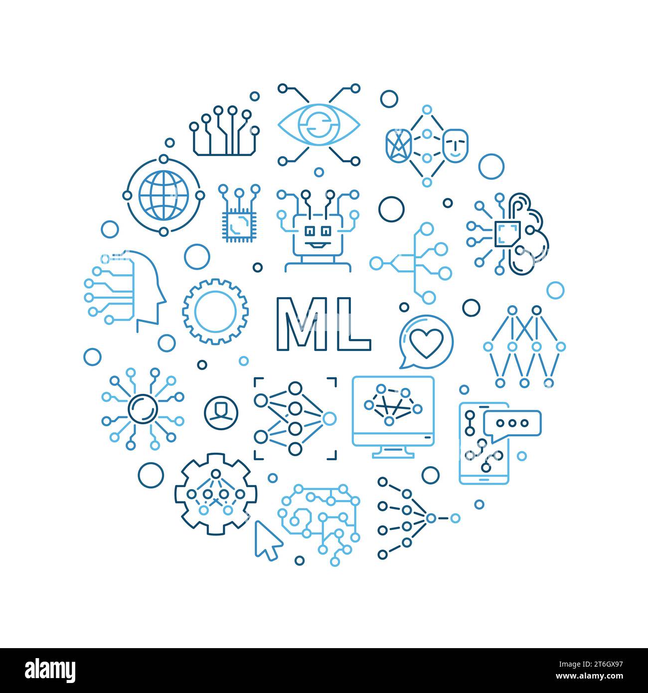 Ml Concept Round Banner In Outline Style Vector Machine Learning