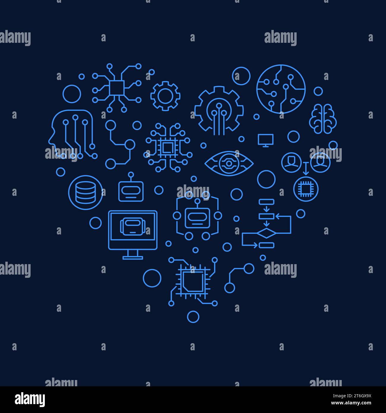 Machine Learning Technology - ML Heart concept vector thin line blue ...