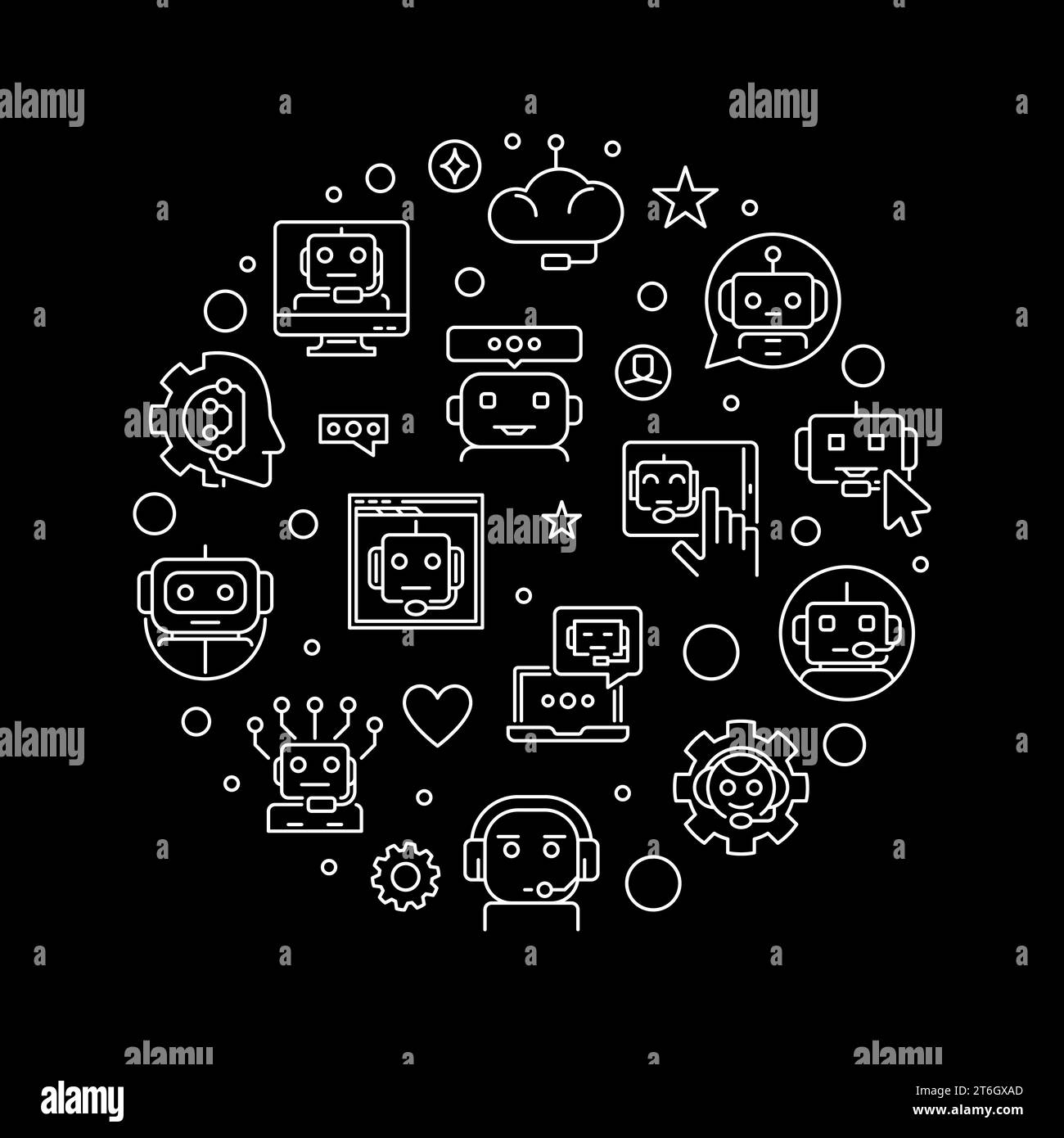 Virtual Assistant or Chat Bot Technology concept round banner in line ...