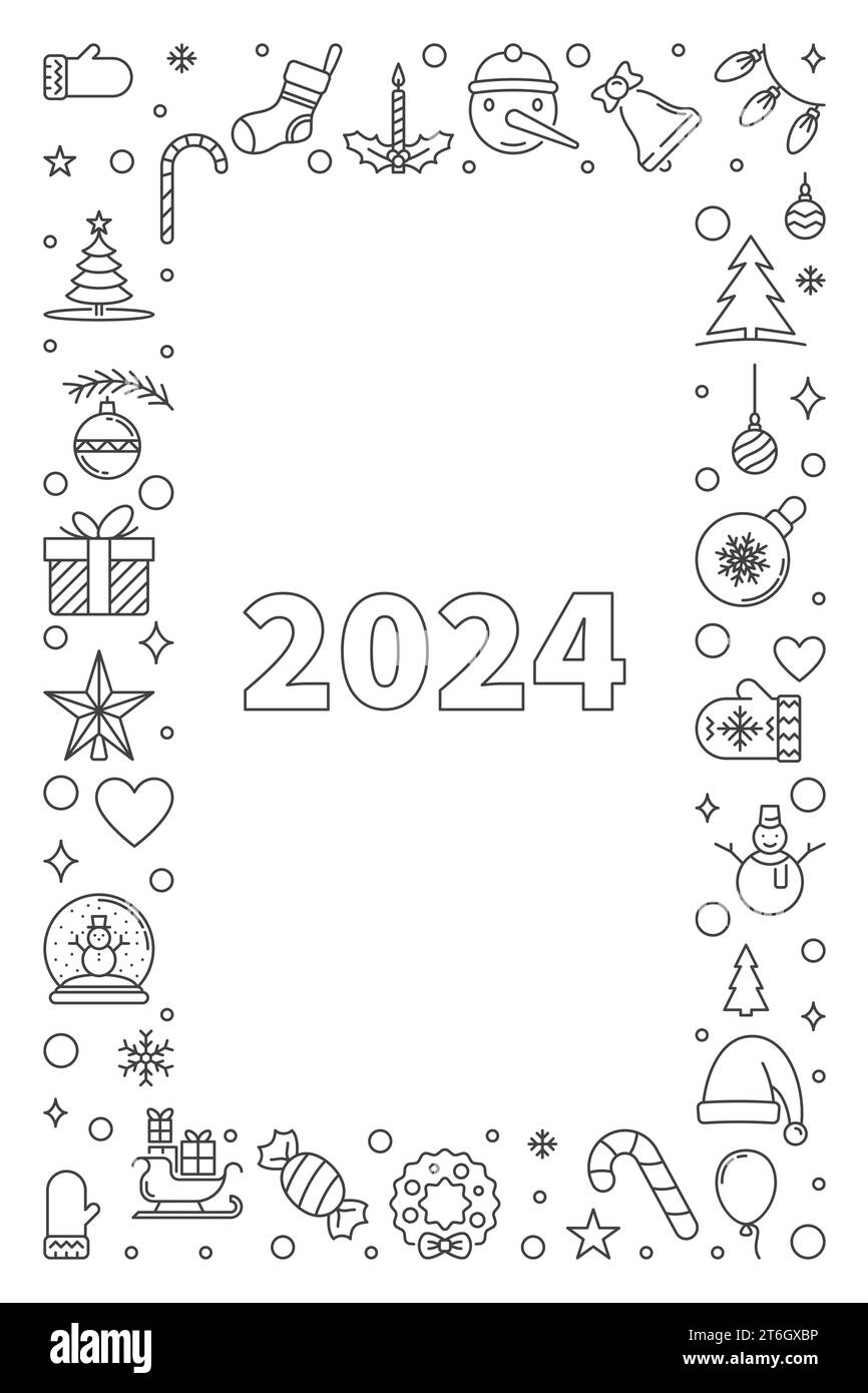 2024 Happy New Year outline simple vertical banner - vector Merry ...