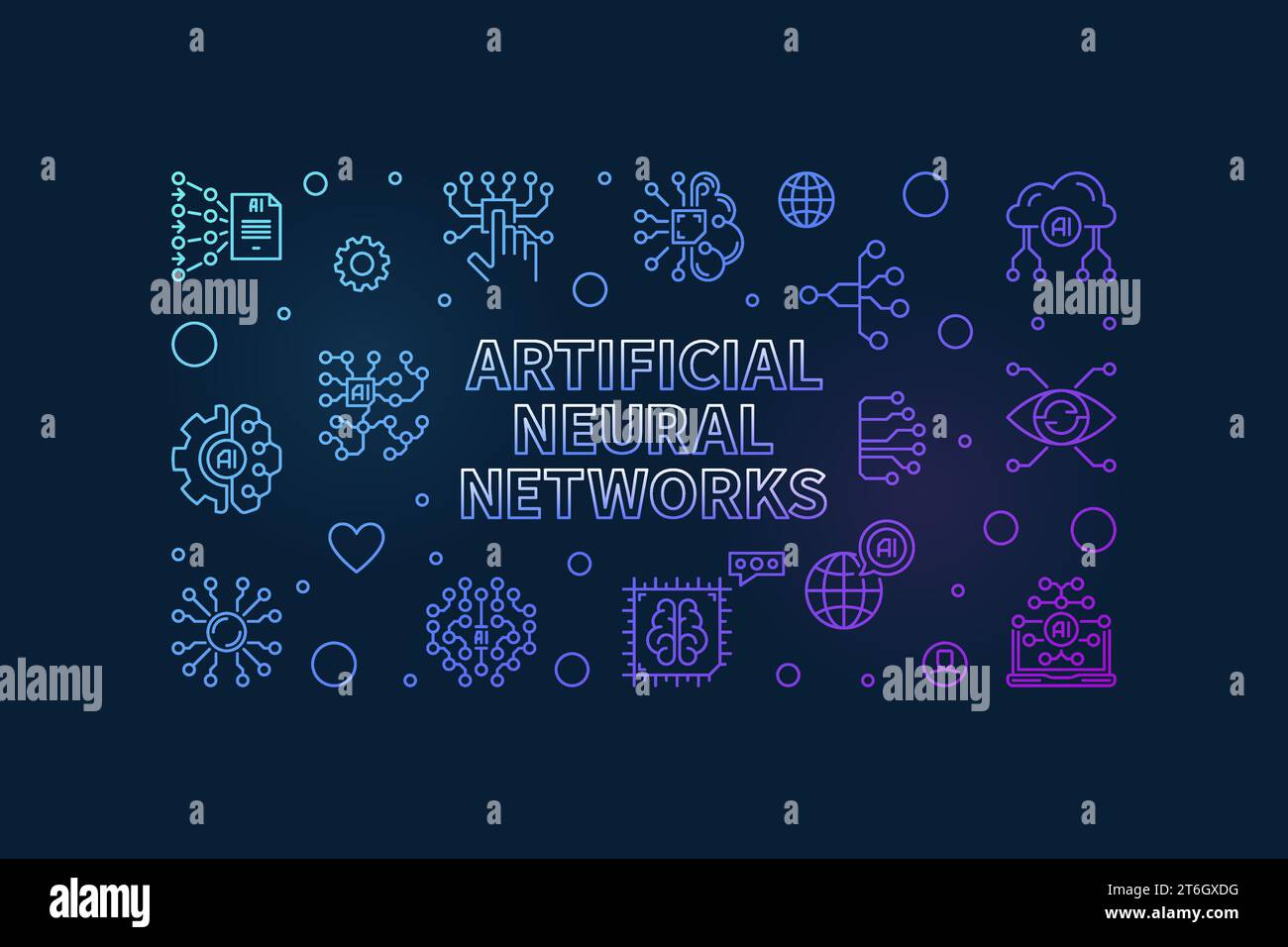 Artificial Neural Networks concept outline horizontal colored banner ...