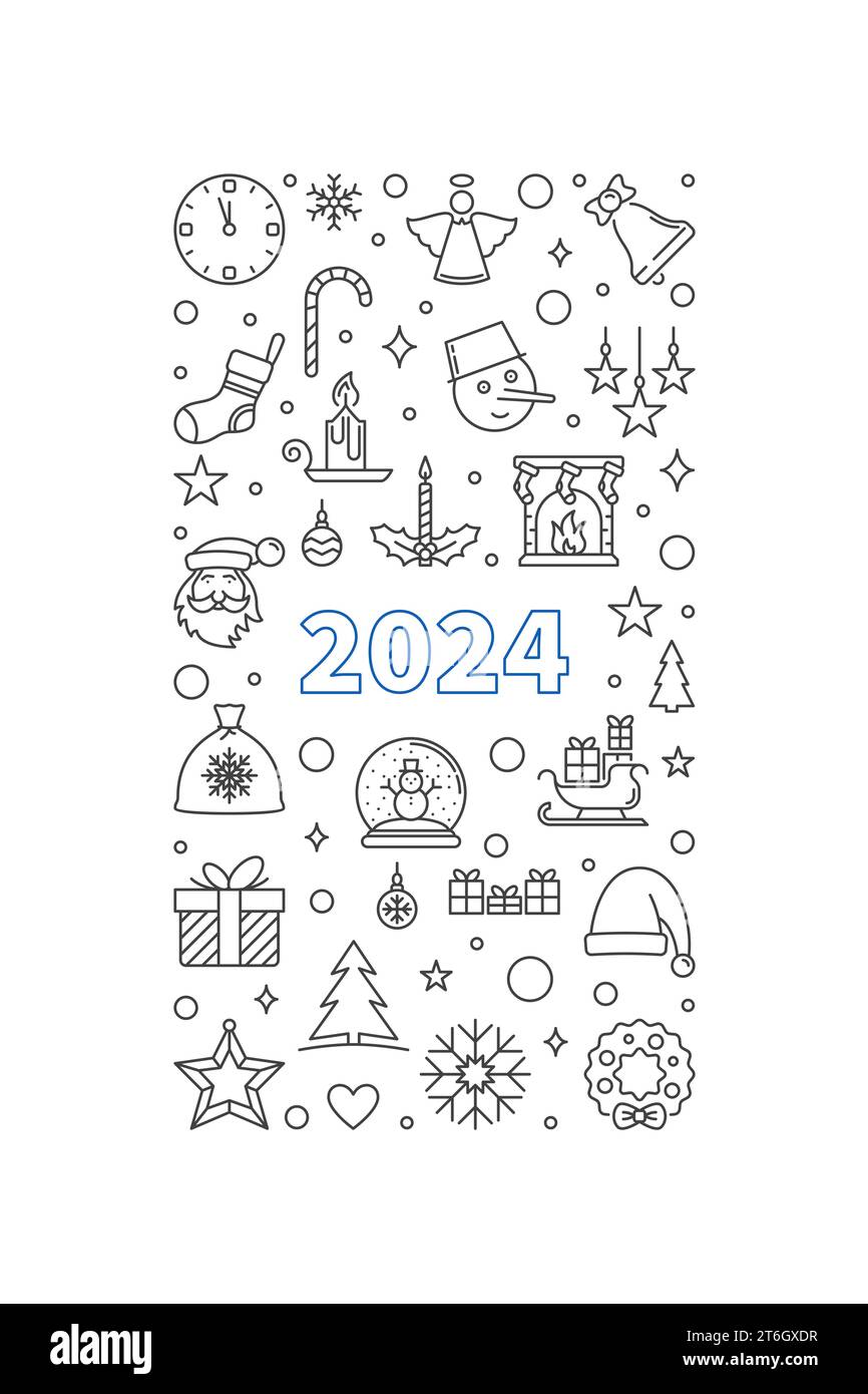 2024 Merry Christmas and Happy New Year outline vertical banner ...
