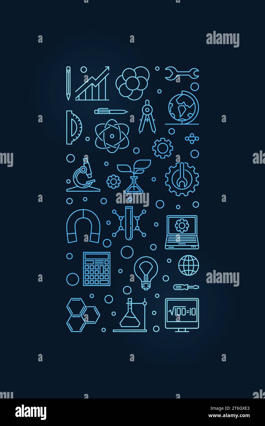 STEM concept vertical minimal outline blue colored banner - Science, technology, engineering ...