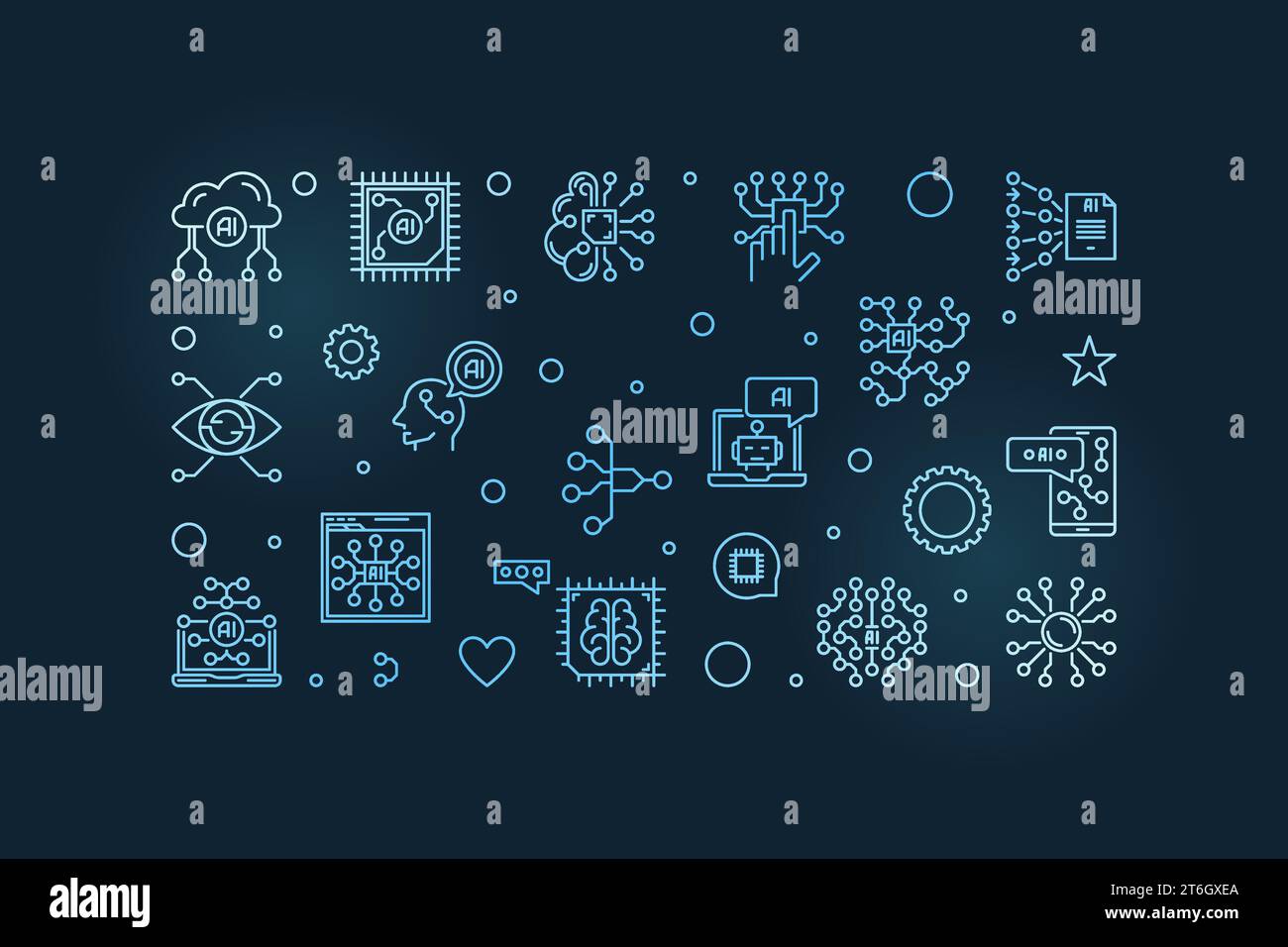 Artificial Neural Networks concept linear blue horizontal banner - vector Information Processing ...