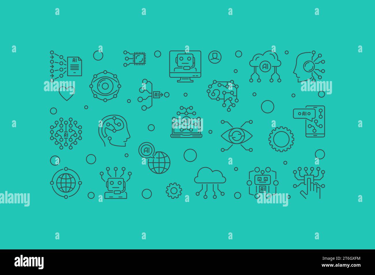 Artificial Intelligence concept outline horizontal banner. Vector AI ...