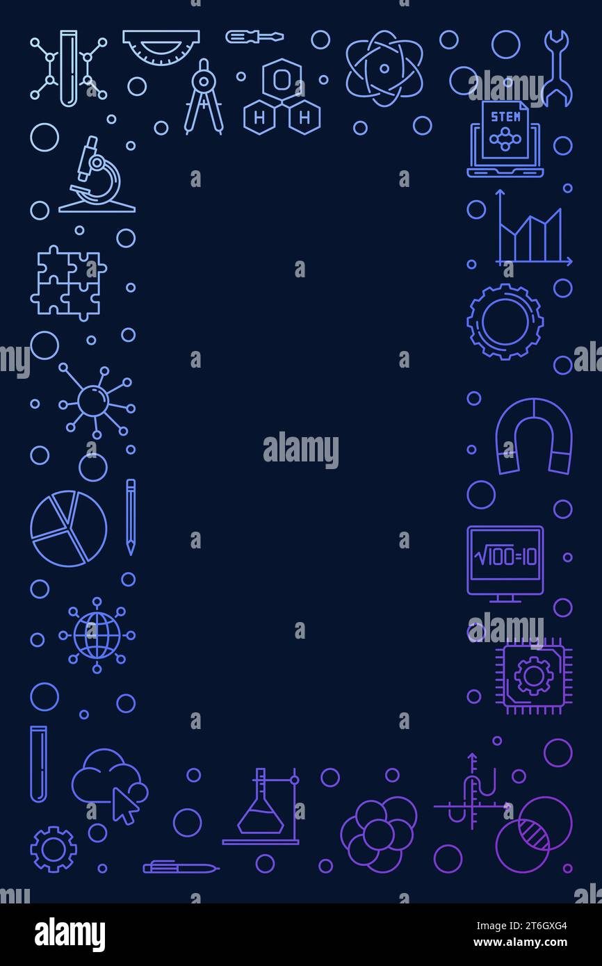 Science, Technology, Engineering, mathematics outline colored banner - STEM Education linear ...