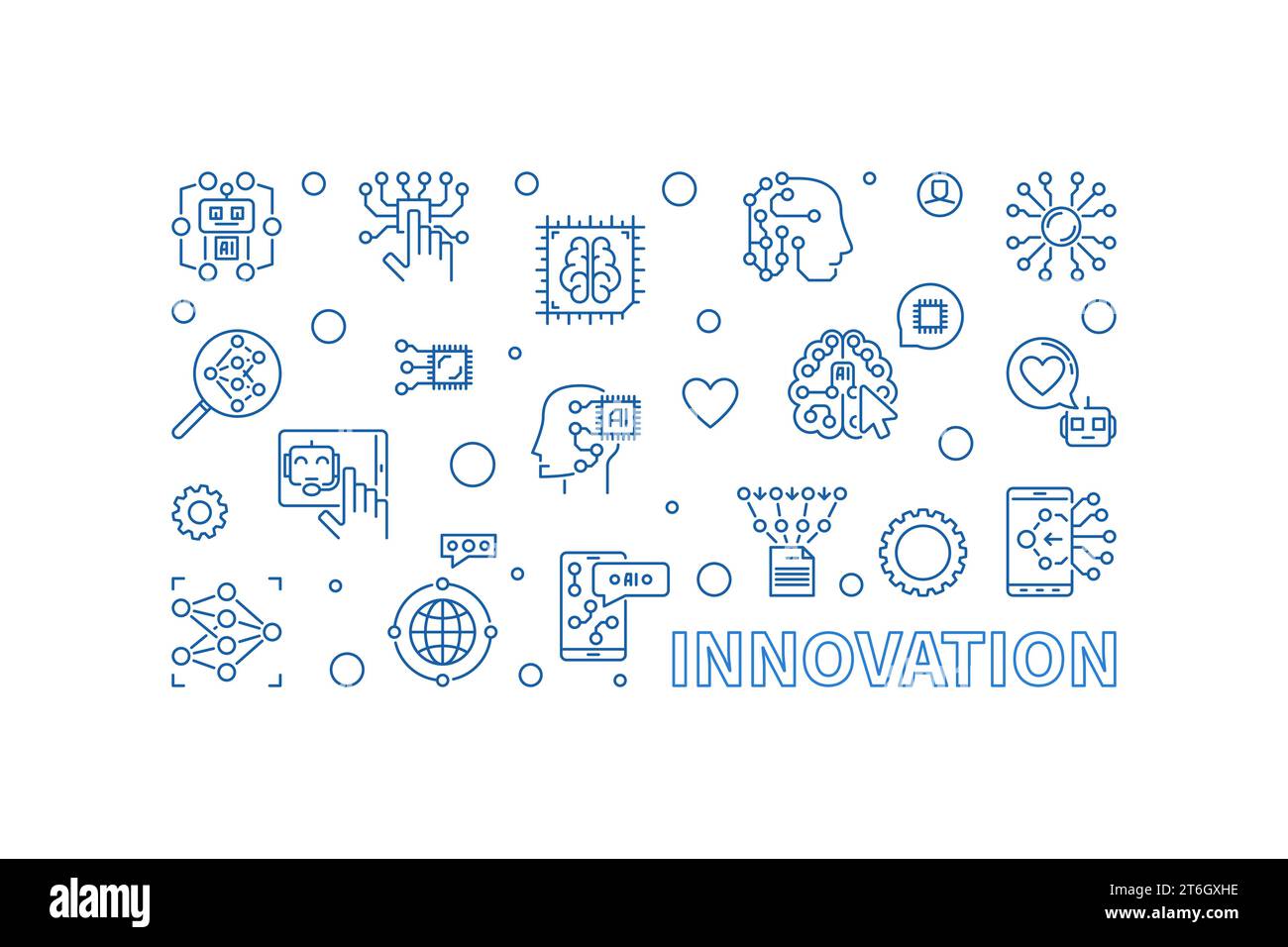Innovation concept outline horizontal banner. Vector Artificial intelligence and Neural Network ...