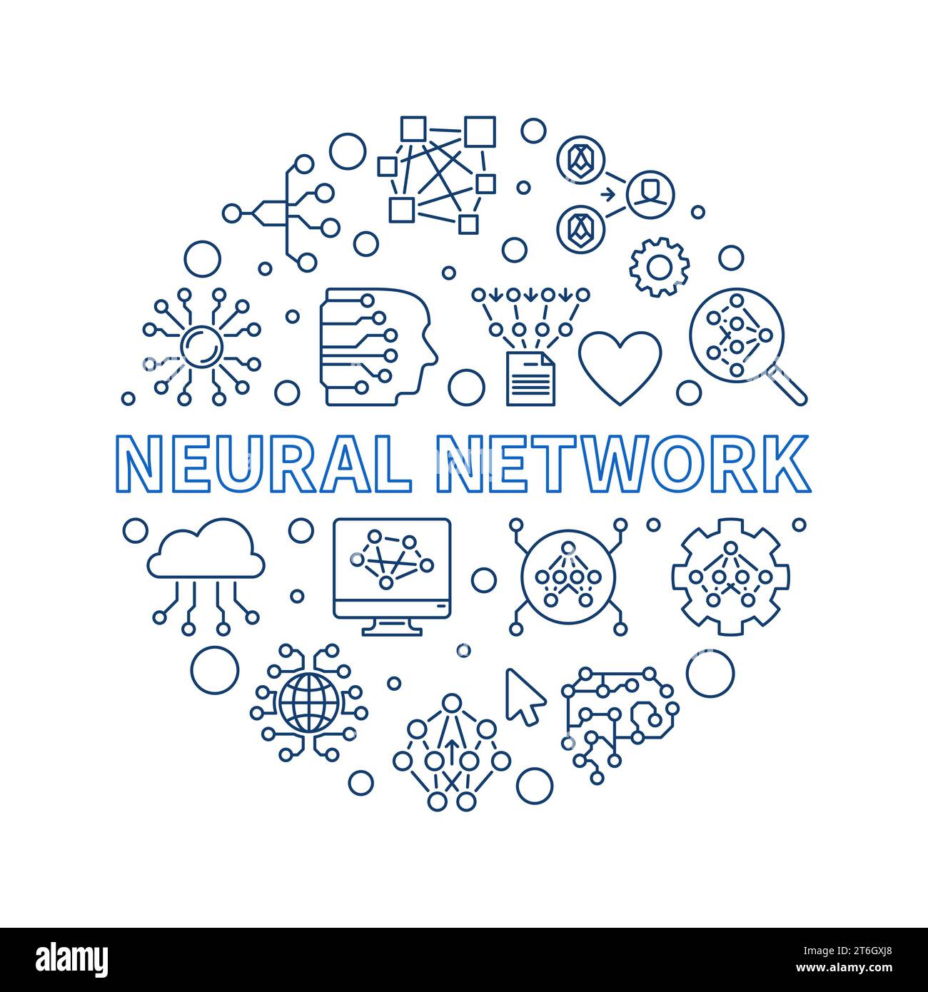 Neural Network concept outline round banner. Vector Artificial Intelligence Technology ...