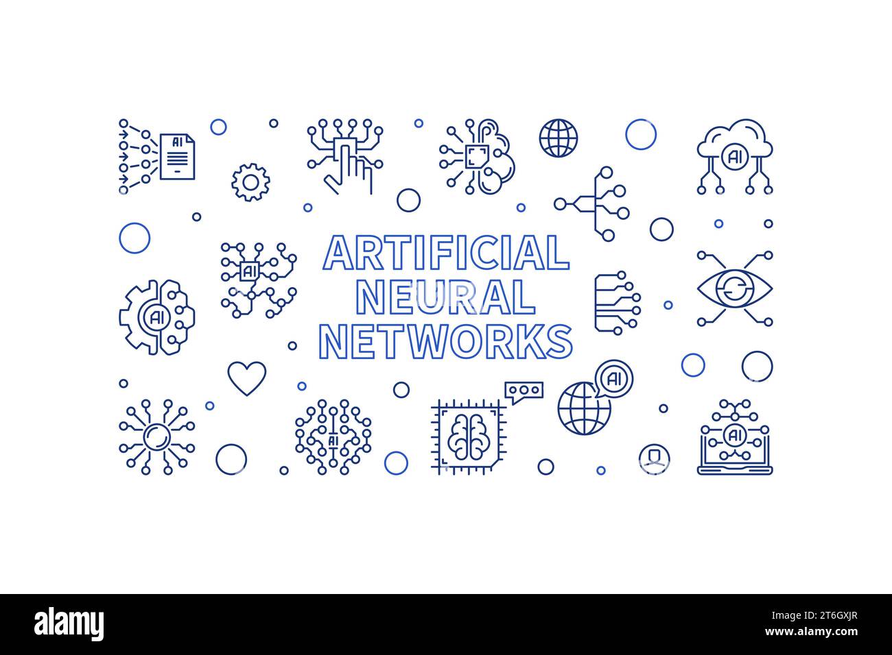 Artificial Neural Networks concept thin line horizontal minimal banner. Vector AI Networks ...