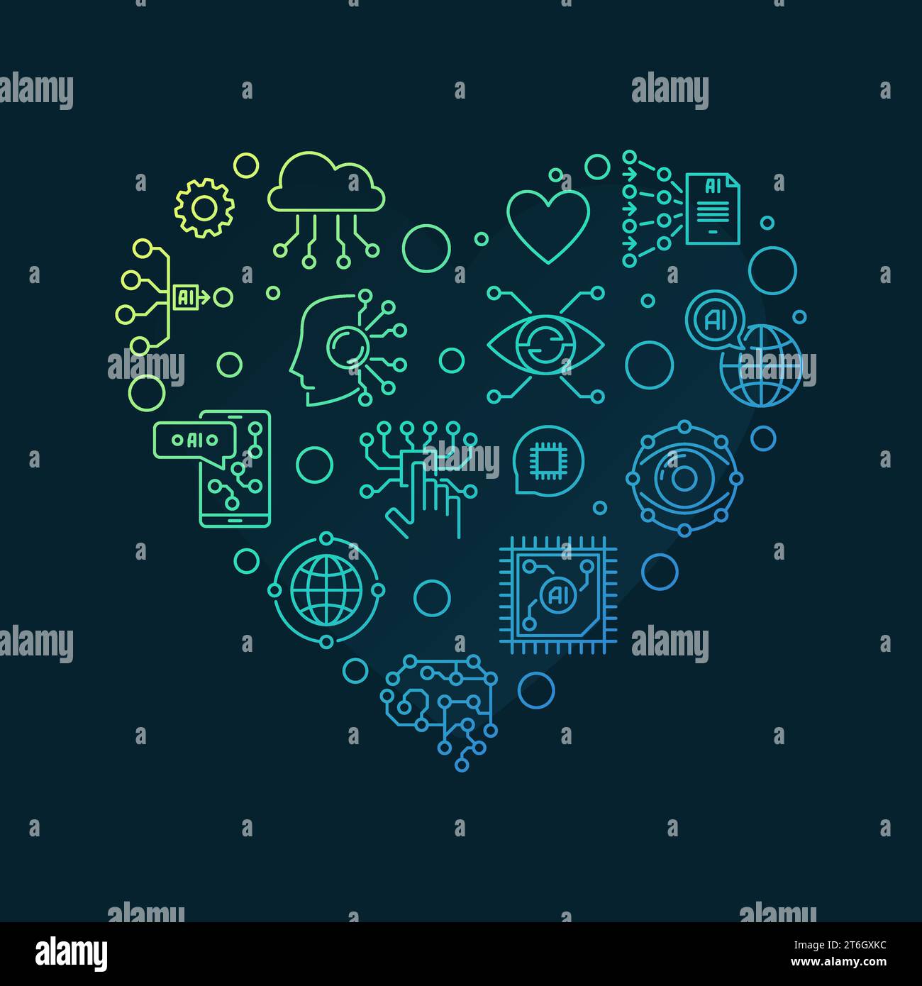 Artificial Intelligence concept thin line heart shaped vector colored ...