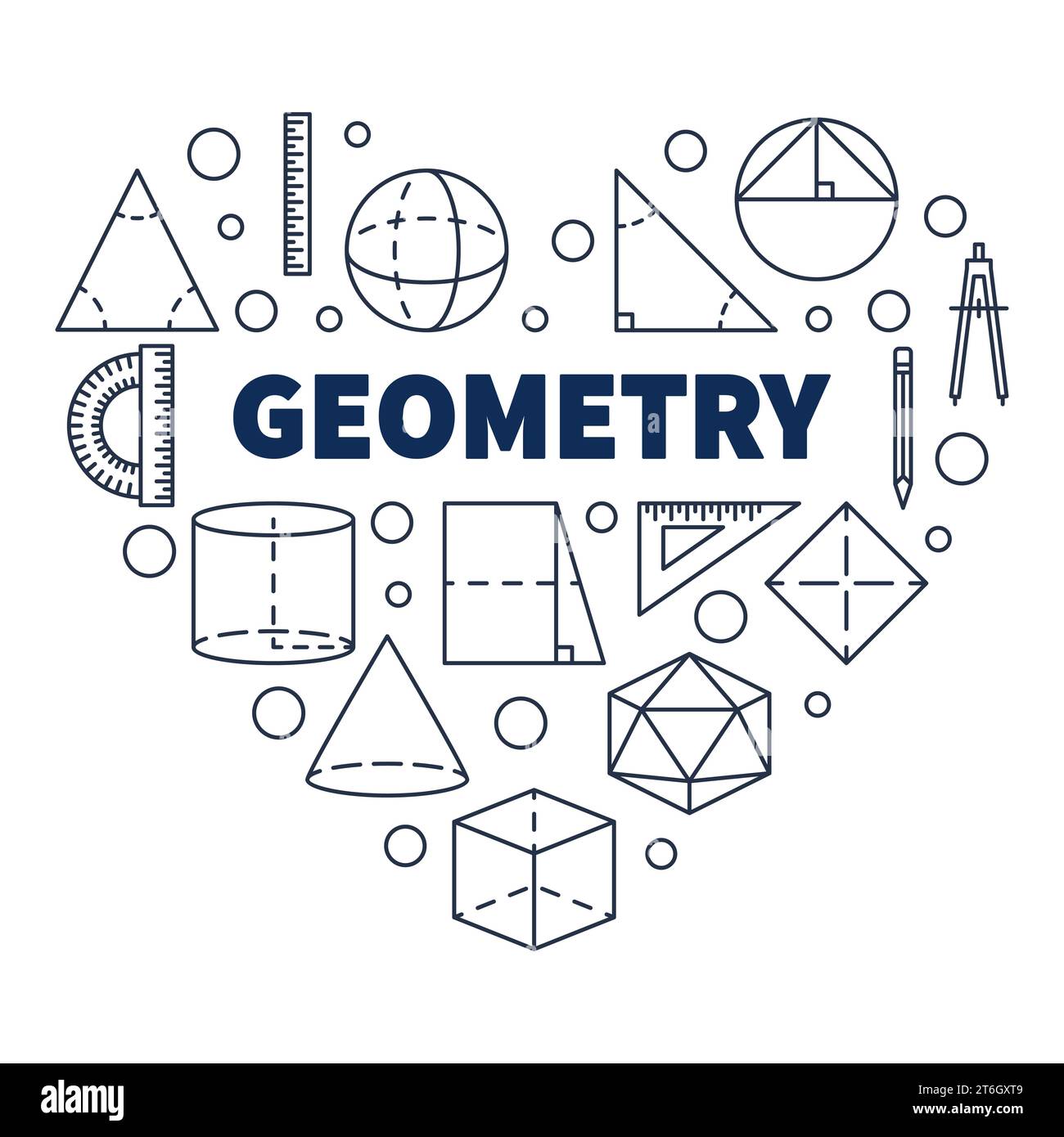 Geometry School Discipline vector concept heart-shaped banner in thin ...