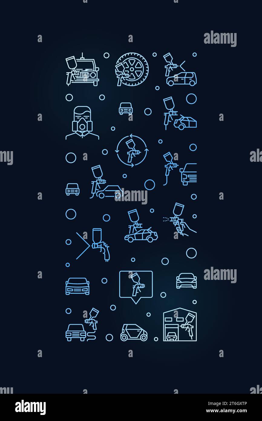 Car Spray Gun Painting vector thin line vertical banner. Auto Body ...