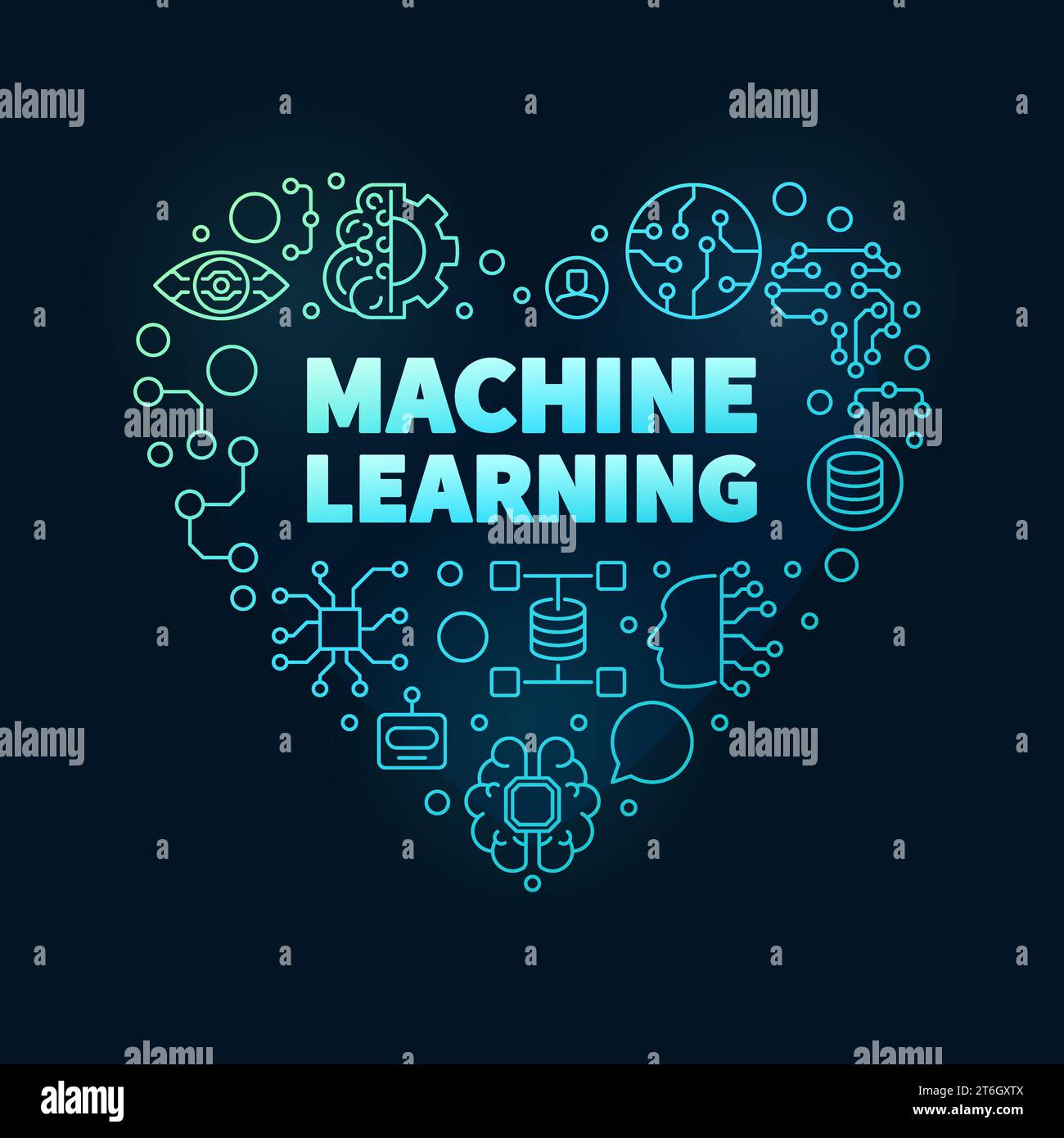 Machine Learning heart-shaped colored banner in outline style - ML ...