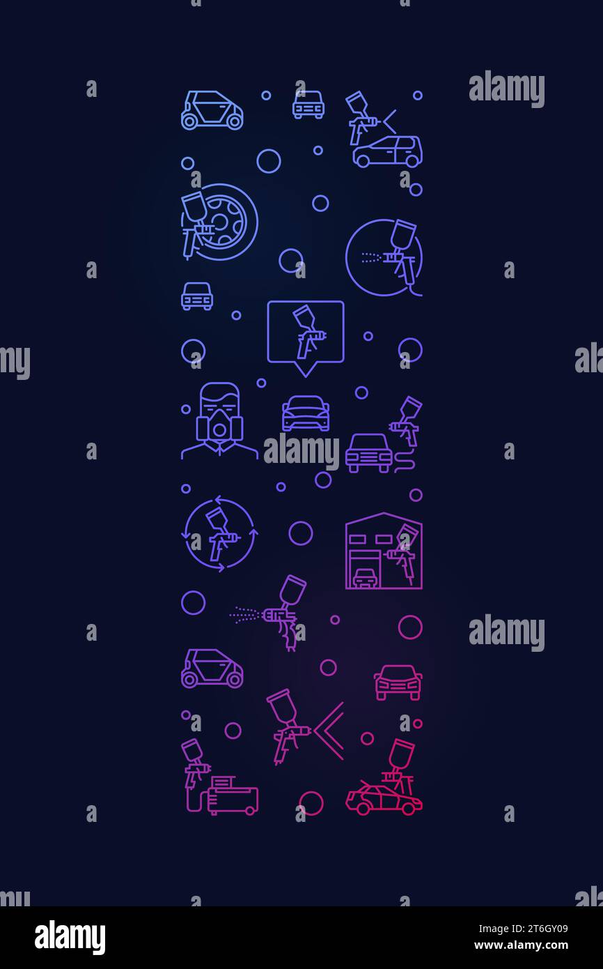 Car or Automotive Painting vertical colored banner in thin line style ...