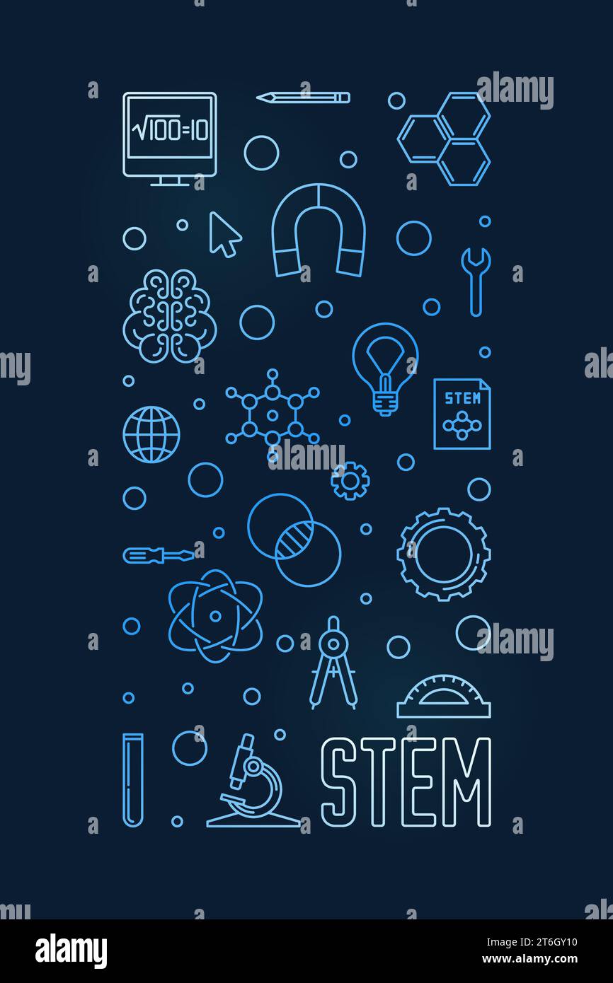 STEM Science, Technology, Engineering and Maths concept vertical blue ...