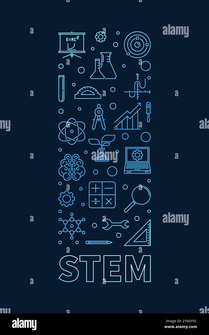 STEM concept vertical minimal outline blue banner - Science, Tech ...