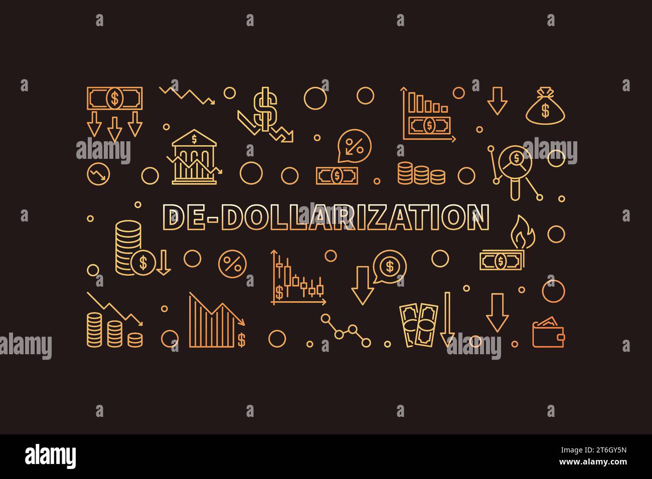 De-Dollarization vector concept horizontal golden banner - U.S ...