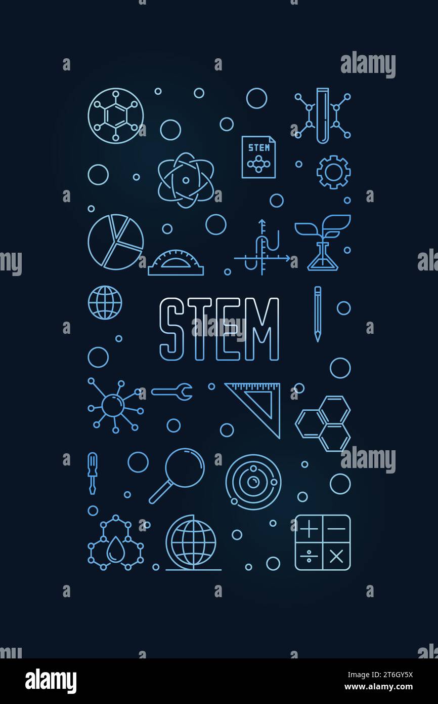 STEM vector outline vertical blue banner - Science concept modern ...