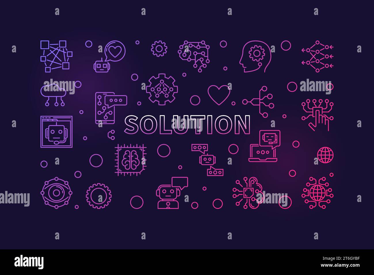 Solution outline horizontal vector colorful banner. Neural Network and ...