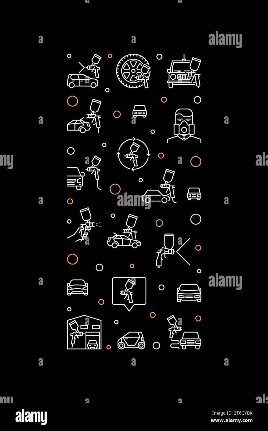 Car Airbrush Painting vector outline dark vertical banner. Auto Body ...