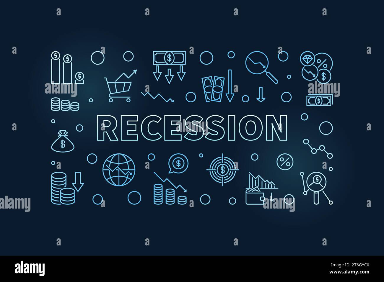 Recession vector horizontal blue banner. Financial Crisis concept ...