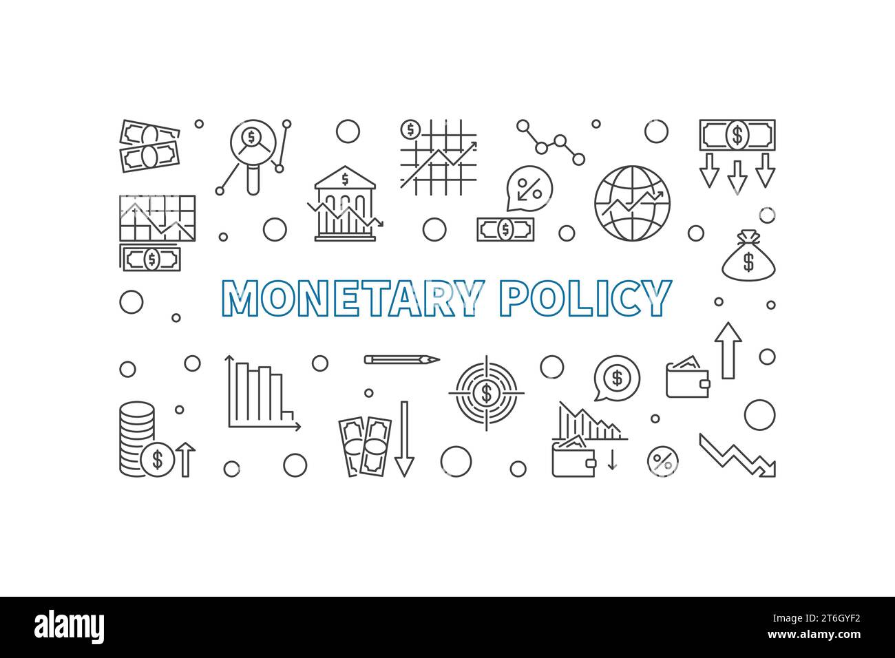Monetary Policy vector horizontal banner. Macroeconomics concept ...