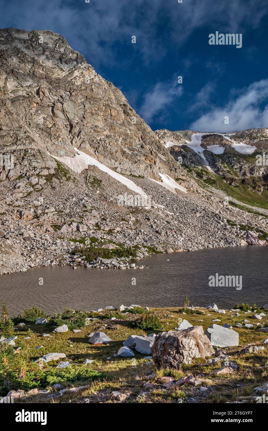 Snowy Range, tent at Lookout Lake, Old Main Elevation on left, Medicine ...