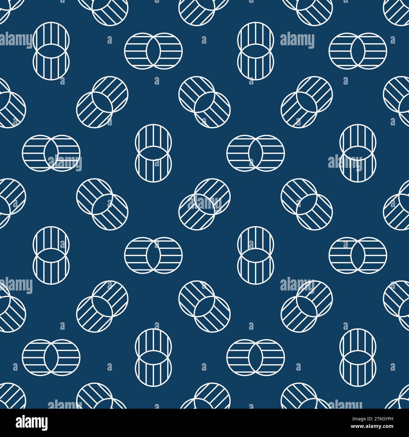 Intersecting Circles Vector Merge Concept Blue Seamless Pattern In