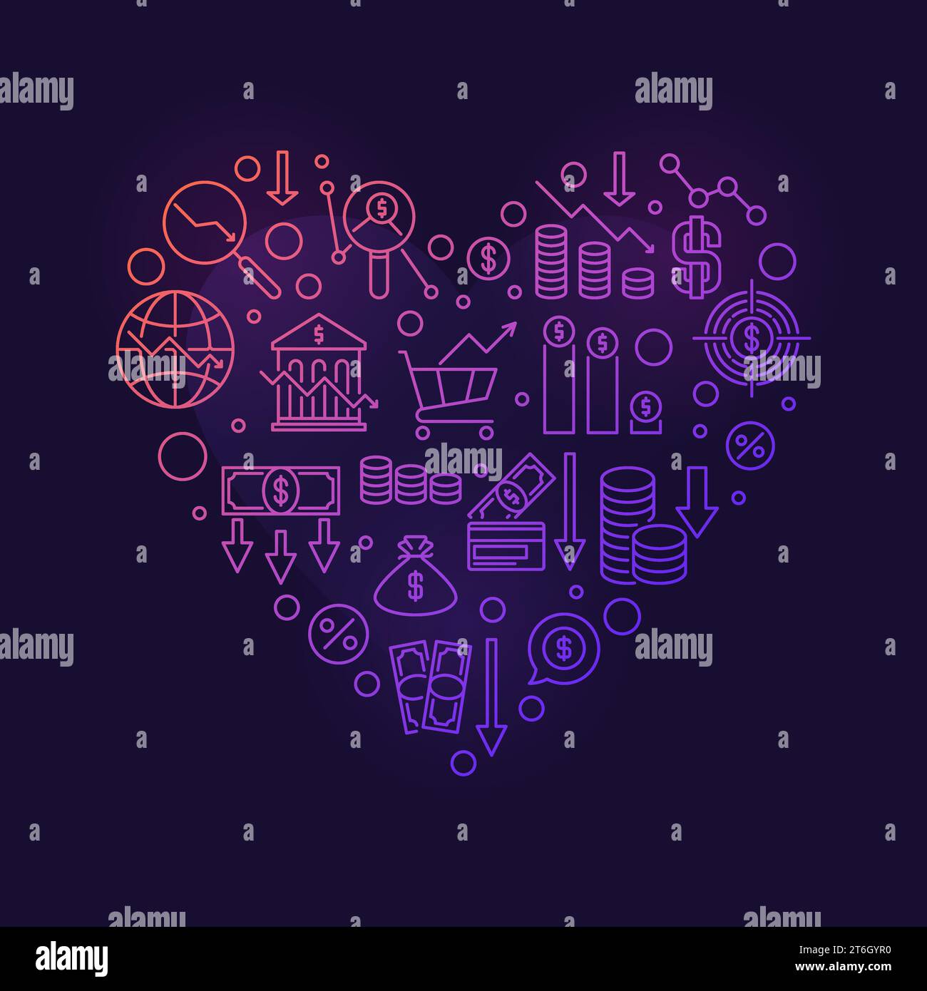 Economic Collapse vector concept heart shaped colored banner ...