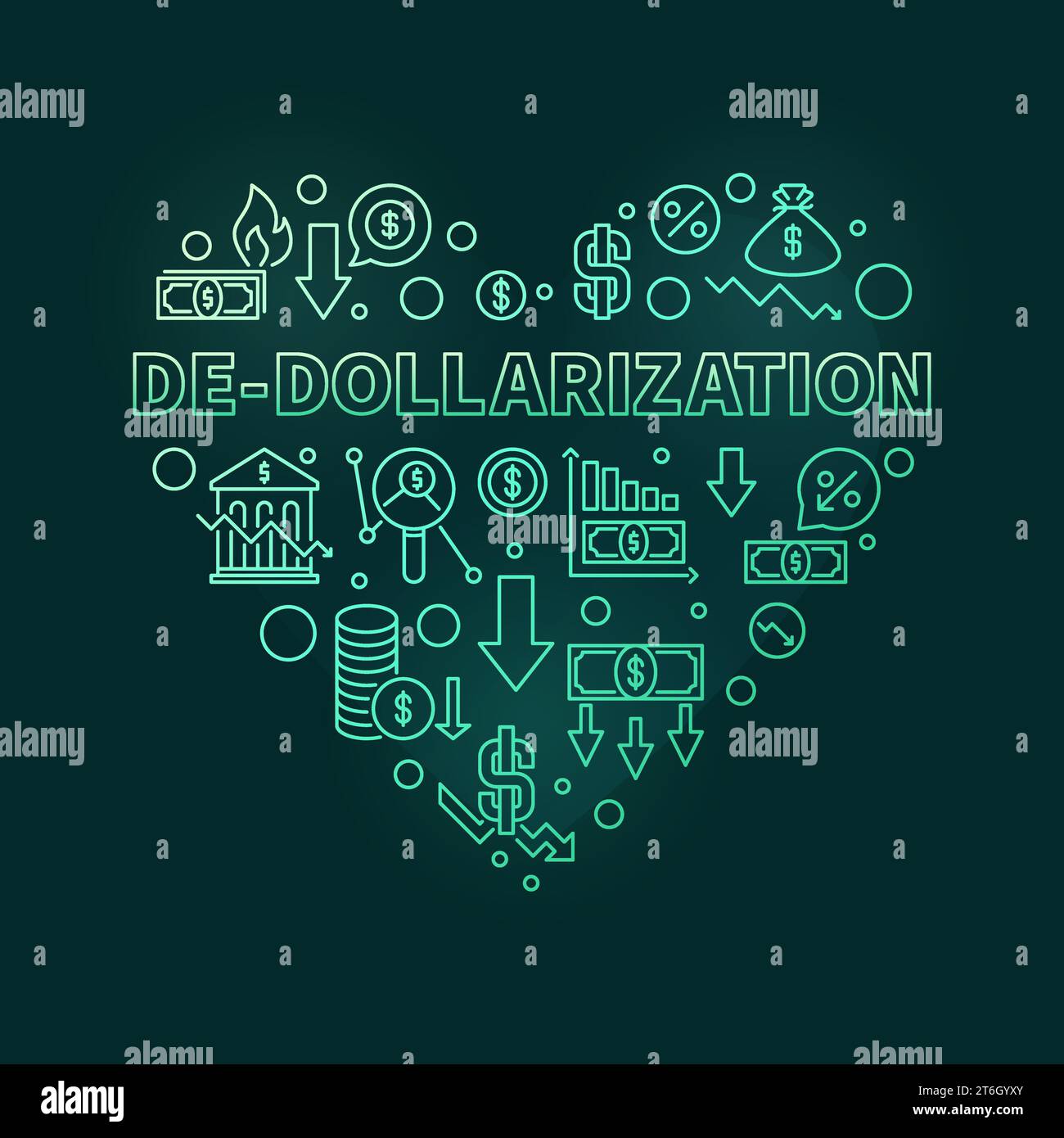 De-Dollarization Heart vector concept green banner - USD Currency ...