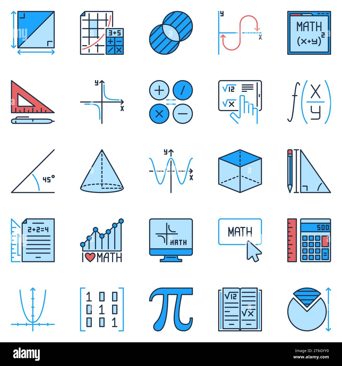 Mathematics colored icons set. Math Education and Science concept ...