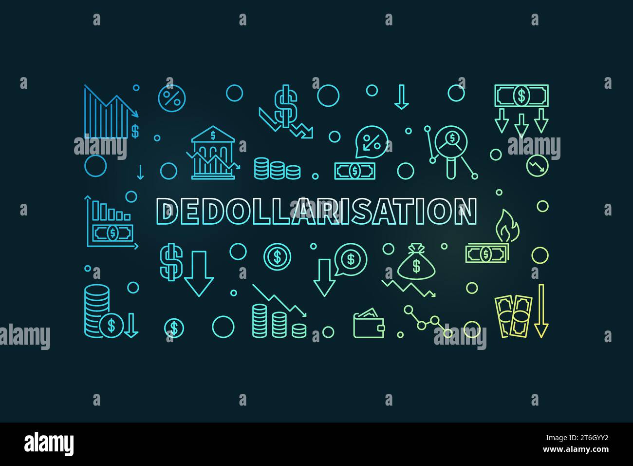 Dedollarisation vector concept horizontal colored banner. World Economy ...
