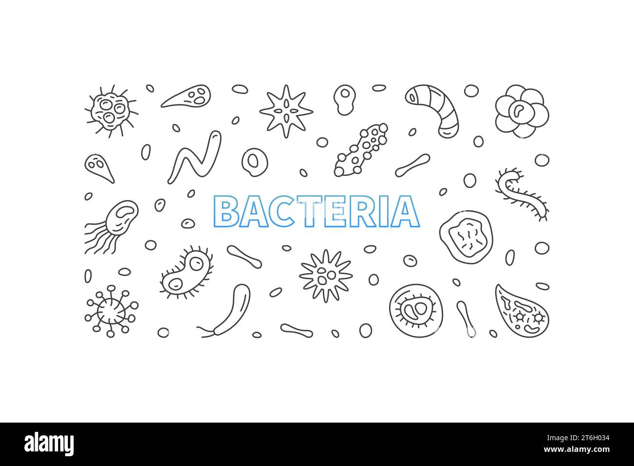Bacteria concept outline vector horizontal minimal banner with microbes ...