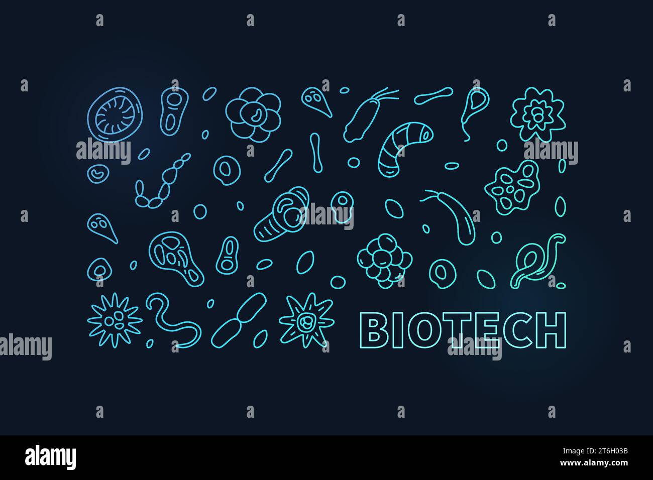 Biotech concept line vector colored horizontal banner. Biotechnology ...