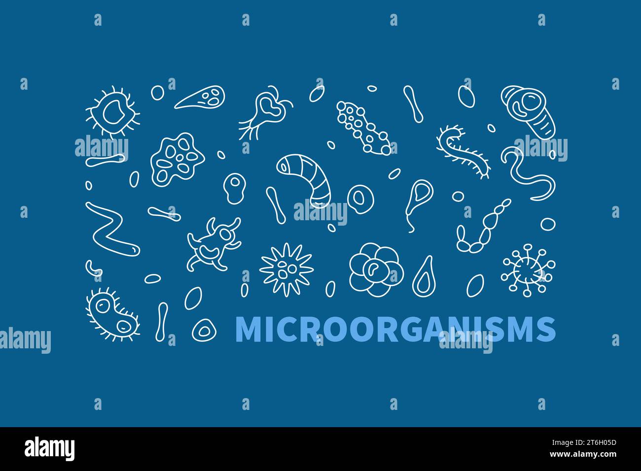 Microorganisms vector Micro Organisms concept line blue horizontal ...