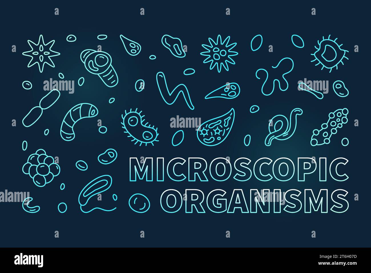 Microscopic Organisms vector Microbiology concept thin line blue ...