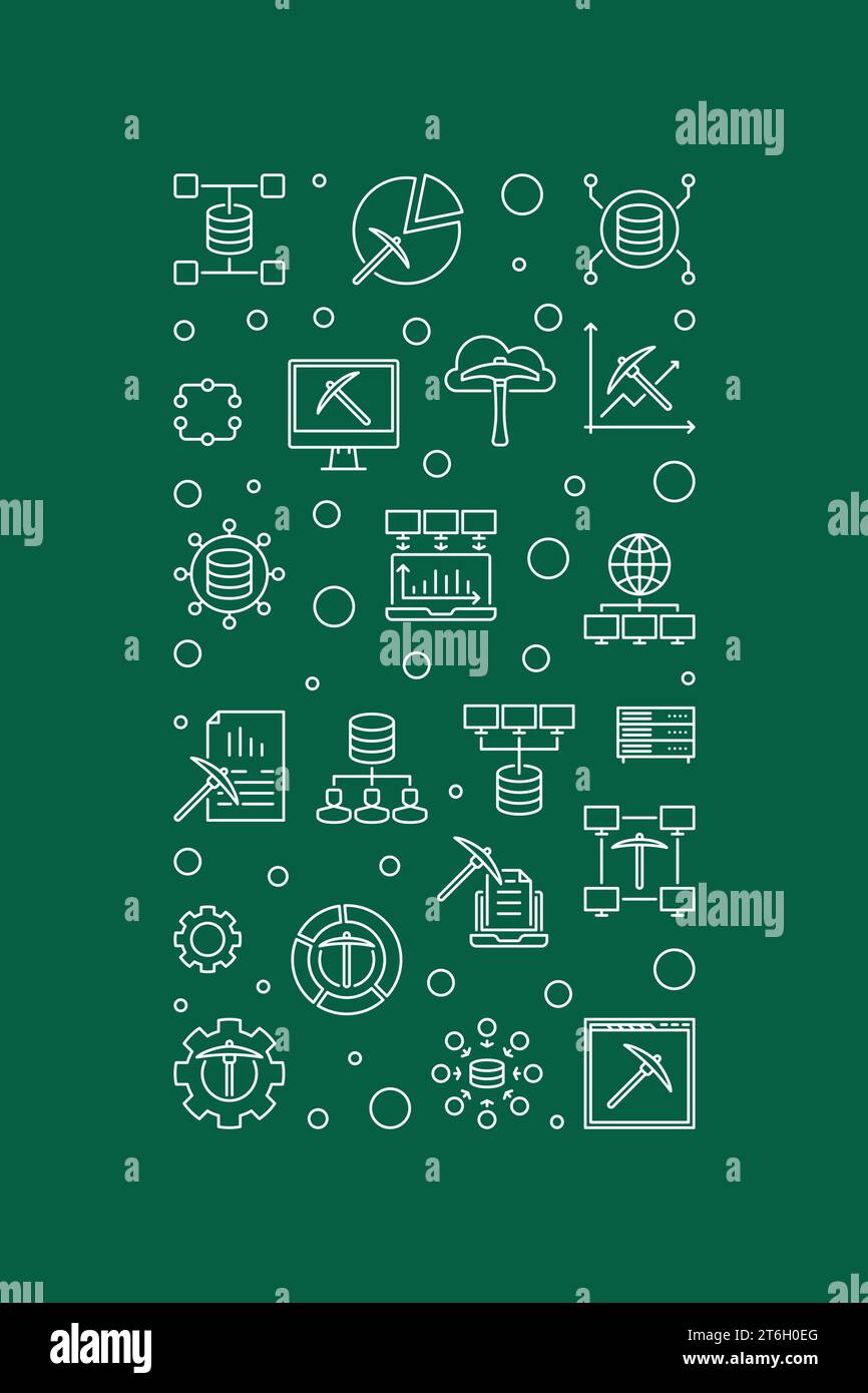 Data Mining concept vector thin line vertical banner. Technology linear illustration Stock ...