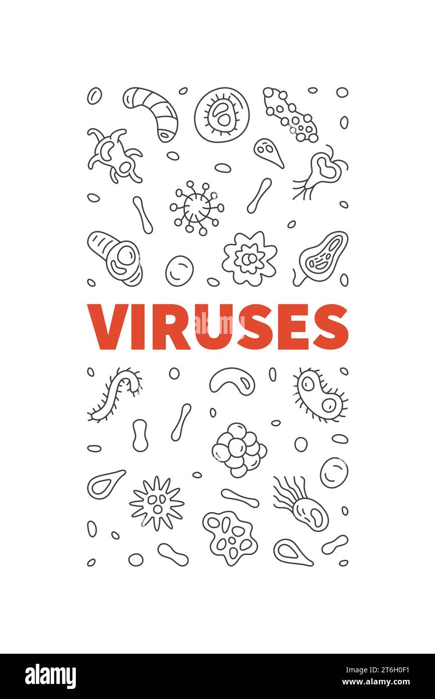 Viruses concept outline vertical banner made with bacteria linear ...